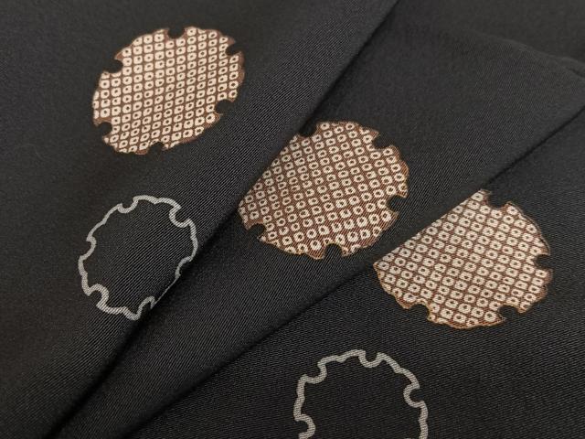 平和屋着物●上質な小紋　雪輪文　黒地　正絹　逸品　AAAW9140zg