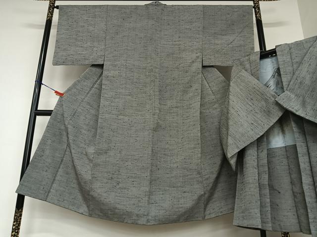 平和屋着物●男性　紬　アンサンブル　色無地　消炭色　正絹　逸品　AAAW9151zg