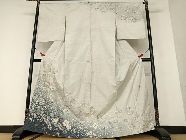 平和屋着物●神楽岡錻斉　本場大島紬　訪問着　白大島　辻が花　絞り　暈し染め　正絹　逸品　AAAW9157zg