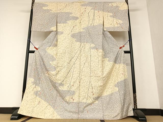 平和屋着物●極上　石川県指定無形文化財　牛首紬　白山工房　手織り　訪問着　作家物　枝垂れ桜　金彩　正絹　逸品　AAAW9160zg