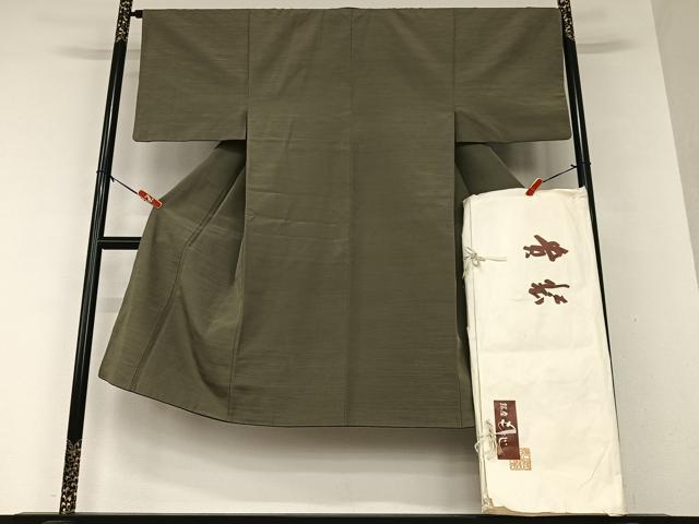 平和屋着物●銀座もとじ　男性　お召　横段文　海松茶色　たとう紙付き　正絹　逸品　AAAW9181zg