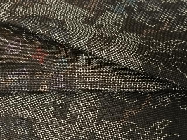 平和屋着物●本場大島紬　泥染め　カタス7マルキ　風景草花文　正絹　逸品　AAAW9200zg