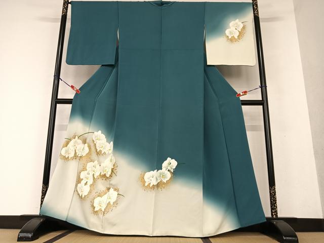 平和屋着物●訪問着　手描き　胡蝶蘭　暈し染め　金彩　正絹　逸品　AAAW9207zg