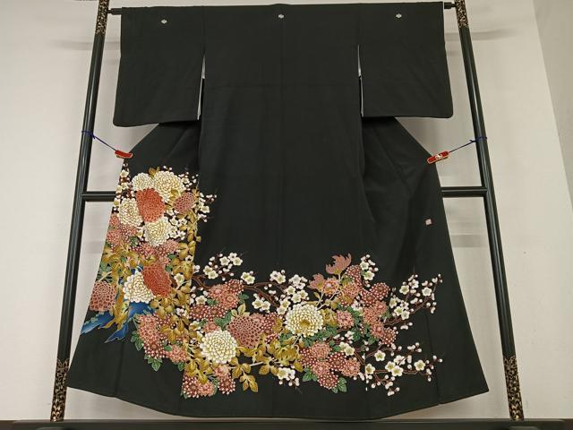 平和屋着物●豪華黒留袖　友禅　作家物　枝梅に菊　正絹　逸品　AAAW9212zg