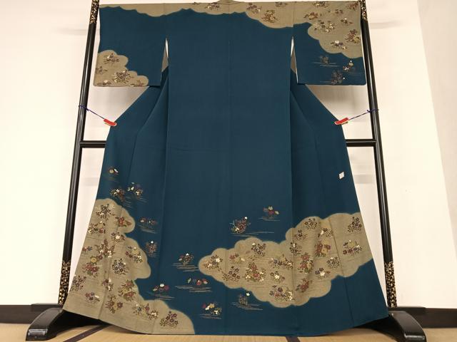 平和屋着物●伸瑞苑　訪問着　雲取り草花文　金彩　正絹　逸品　AAAW9225zg