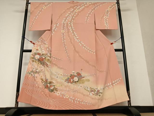 平和屋着物●訪問着　友禅　絞り　花筏文　暈し染め　金彩　正絹　逸品　AAAW9226zg