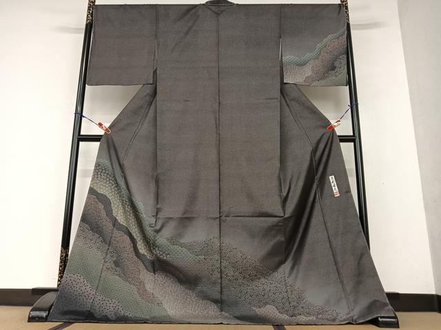 平和屋着物●本場染大島紬　訪問着　京都染元　道長吉祥花文　黒地　ロング丈　正絹　逸品　AAAW9231zg