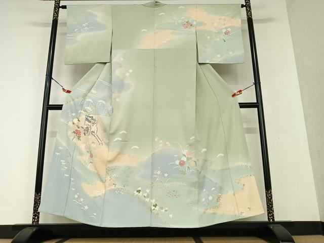 平和屋着物●訪問着　友禅　御所車笠松花文　暈し染め　金彩　正絹　逸品　AAAW9235zg