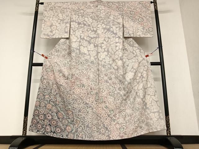 平和屋着物●極上　十七代京屋林蔵　訪問着　本場結城紬地　辻が花　絞り　正絹　逸品　AAAW9236zg