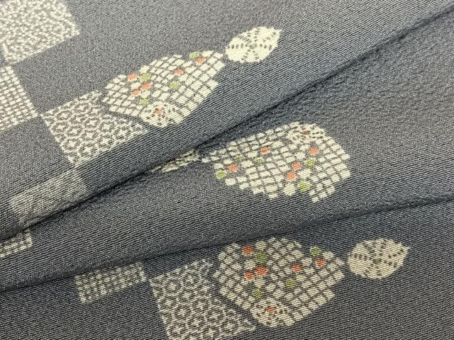 平和屋着物●上質な小紋　変わり市松花文　正絹　逸品　AAAW9251zg