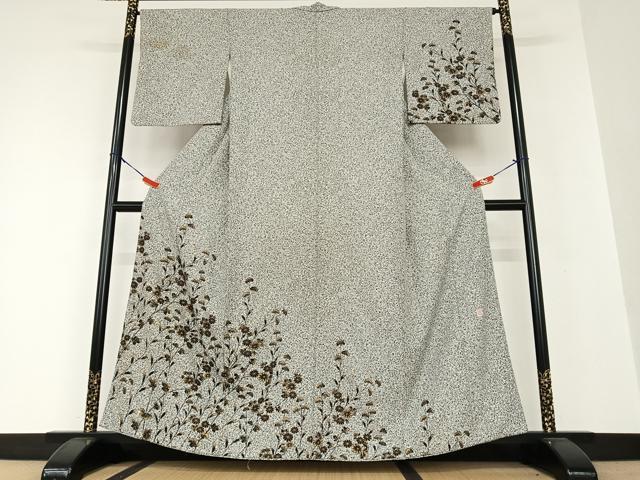 平和屋着物●訪問着　作家物　草花文　たたき染め　金彩　正絹　逸品　AAAW9267zg