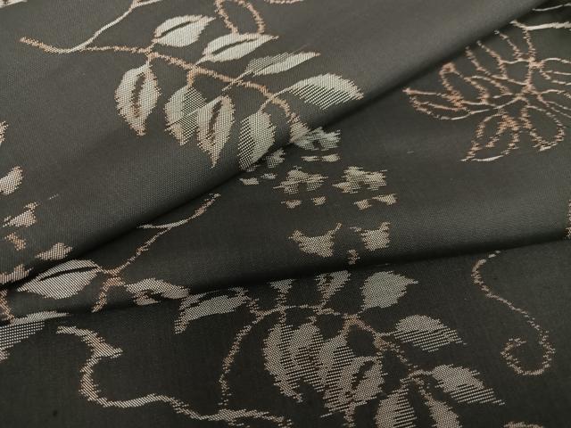 平和屋着物●本場村山紬　草花文　黒地　正絹　逸品　AAAW9268zg