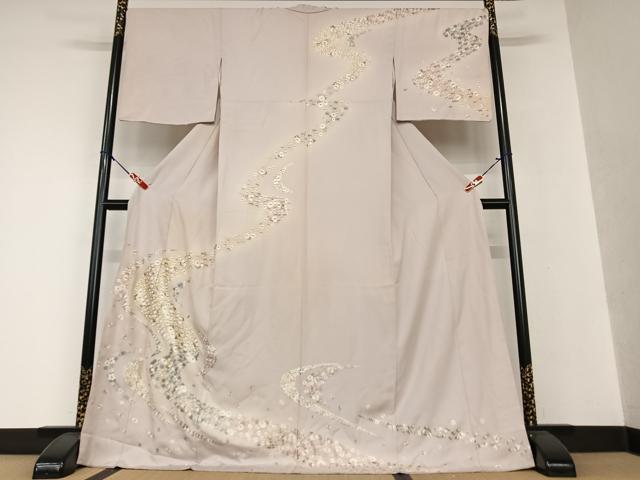 平和屋着物●訪問着　総刺繍　舞花文　暈し染め　金糸　ロング丈　正絹　逸品　AAAW9272zg