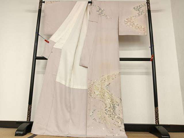 平和屋着物○訪問着 縞 舞桜 暈し染め 黒地 正絹 逸品 未