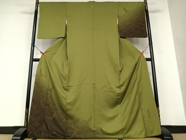 平和屋着物●染色作家　斉藤三才　訪問着　三才鳥地紋　暈し染め　ロング丈　正絹　逸品　AAAW9274zg