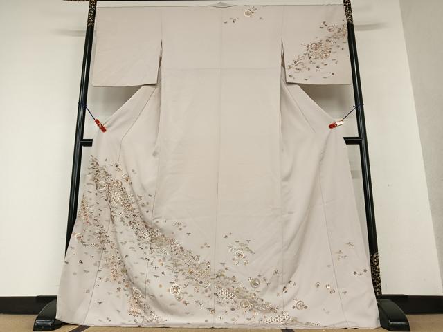 平和屋着物●訪問着　総刺繍　飛鶴花宝尽くし文　金糸　ロング丈　正絹　逸品　AAAW9277zg