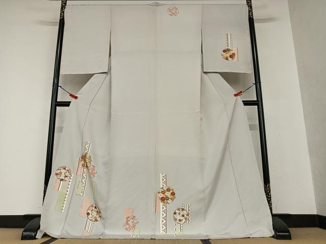 平和屋着物●訪問着　駒刺繍　短冊花丸文　金彩　ロング丈　正絹　逸品　AAAW9282zg