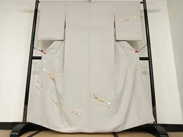 平和屋着物●訪問着　刺繍　鬘帯花文　金彩　正絹　逸品　AAAW9284zg