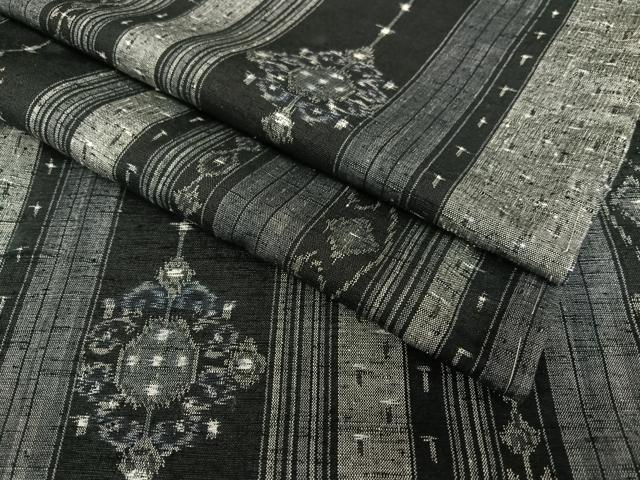 平和屋着物●上質な紬　間道　黒地　正絹　逸品　未使用　AAAW9309zg