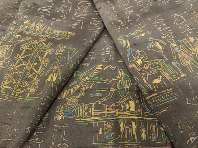 平和屋着物●石川県指定無形文化財　牛首紬　白山工房　手織り　手描き　壁画文様　正絹　逸品　AAAW9319zg