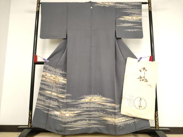 平和屋着物●銀座きしや　訪問着　駒刺繍　松竹梅扇文　金彩　たとう紙付き　正絹　逸品　AAAW9402br