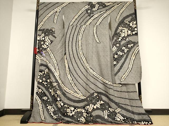 平和屋着物●豪華振袖　総絞り　霞舞花文　ロング丈　正絹　逸品　AAAW9407br