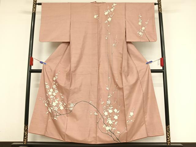 平和屋着物●訪問着　友禅　作家物　紬地　枝梅文　正絹　逸品　AAAX0003np