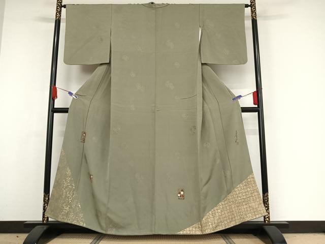 平和屋着物●友禅作家の巨匠　浅井青仁　訪問着　色紙花文　花丸地紋　金糸　金彩　正絹　逸品　AAAX0004np