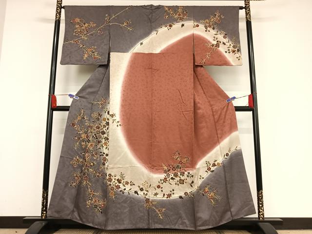 平和屋着物●訪問着　更紗枝花文　暈し染め　やまと誂製　正絹　逸品　AAAX0014np