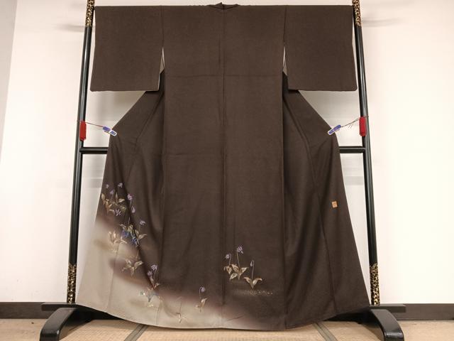 平和屋着物●和紙染染色作家・植村彩弘　訪問着　草花文　暈し染め　金彩　正絹　逸品　AAAX0015np