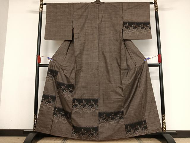 平和屋着物●本場大島紬　訪問着　一元7マルキ　舞蝶文　正絹　逸品　AAAX0041np