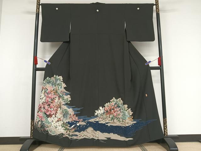 平和屋着物●本加賀友禅作家　百貫華峰　黒留袖　風景文　松竹梅　暈し染め　正絹　逸品　AAAX0052np