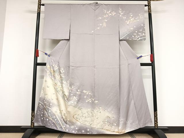 平和屋着物●訪問着　花鳥吉祥立波文　暈し染め　金銀彩　正絹　逸品　AAAX0065np