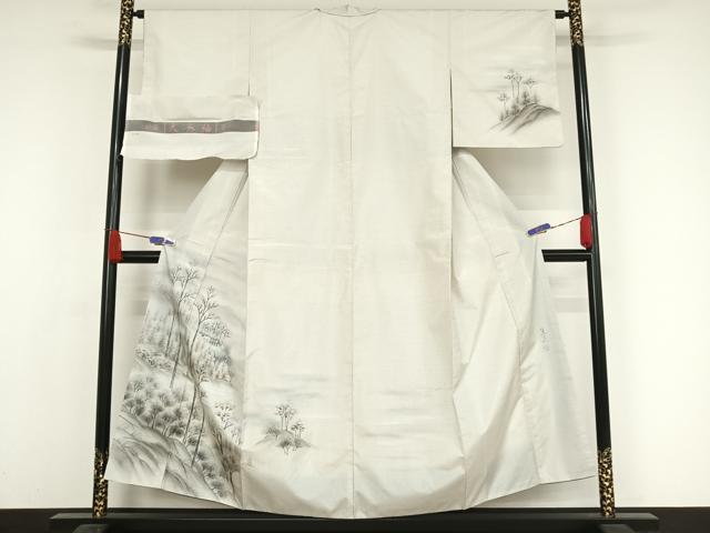 平和屋着物●本場大島紬　訪問着　作家物　手描き　白大島　風景文　正絹　逸品　AAAX0075np