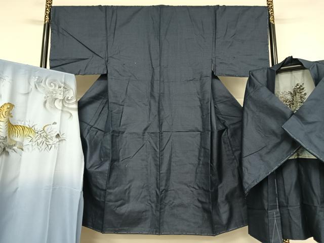 平和屋着物●男性　紬　アンサンブル　長襦袢(袷)セット　亀甲絣　正絹　逸品　AAAX0076np