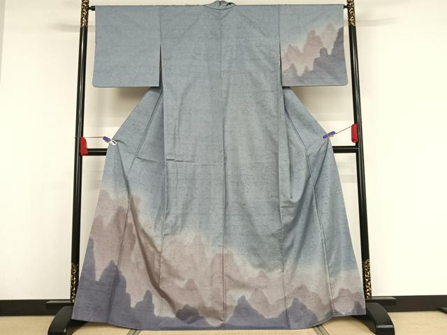 平和屋着物●二代目　川村久太郎　訪問着　石川県指定無形文化財　牛首紬　白山工房　手織り　霞文　暈し染め　正絹　逸品　AAAX0148np