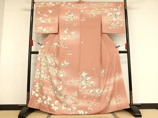 平和屋着物●訪問着　友禅　駒刺繍　霞草花文　金糸　金彩　正絹　逸品　AAAX0151np