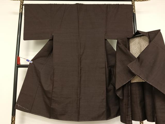 平和屋着物●男性　紬　アンサンブル　色無地　赤墨色　正絹　逸品　未使用　AAAX0159np