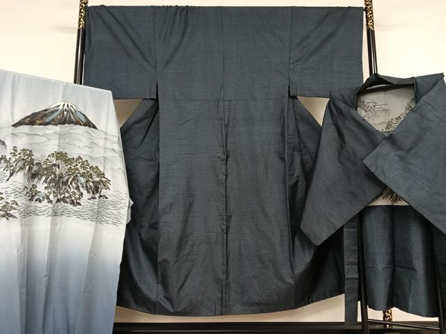 平和屋着物●男性　本場大島紬　アンサンブル　長襦袢(袷)セット　100亀甲　総詰め　正絹　逸品　未使用　AAAX0160np