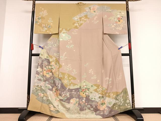 平和屋着物●訪問着　友禅　五翠　駒刺繍　雪輪草花文　金糸　金彩　正絹　逸品　AAAX0174np