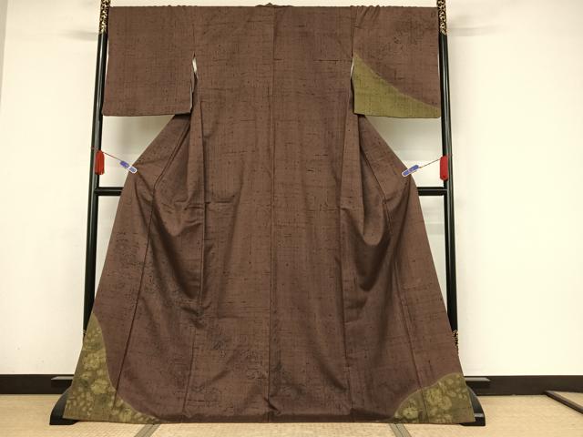 平和屋着物●訪問着　作家物　紬地　辻が花　正絹　逸品　AAAX0194np