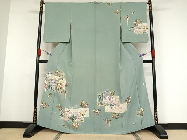 平和屋着物●素描友禅　鈴木麗雅　訪問着　色紙花文　暈し染め　正絹　逸品　AAAX0210np