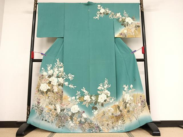 平和屋着物●訪問着　友禅　作家物　陽光　草花文　暈し染め　金銀彩　正絹　逸品　AAAX0226np