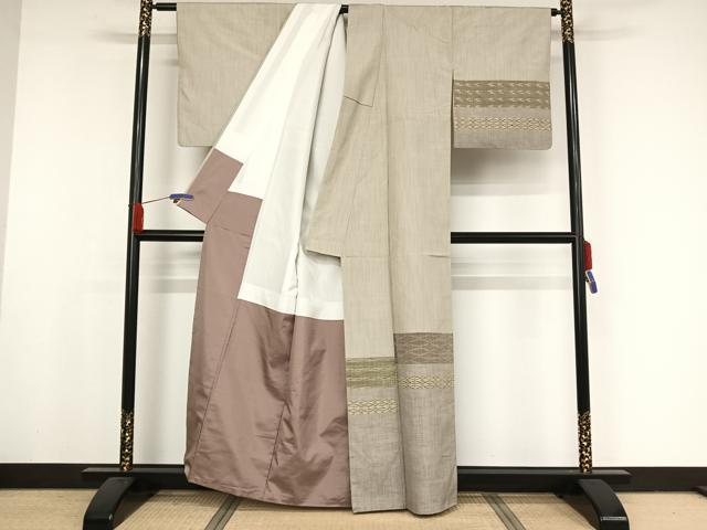 平和屋着物○訪問着 紬地 横段文 正絹 逸品 AAAX0231np