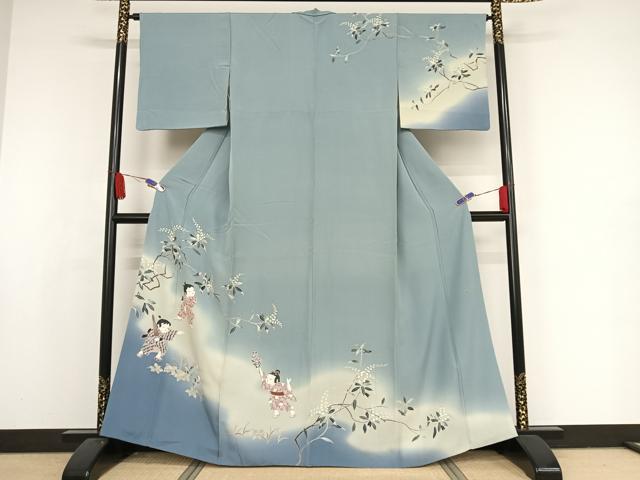 平和屋着物●訪問着　友禅　作家物　童子遊び　暈し染め　正絹　逸品　AAAX0265np