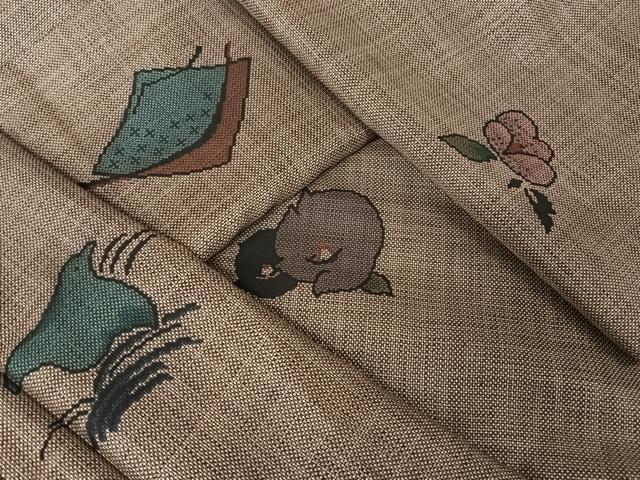 平和屋着物●本場大島紬　カタス9マルキ　草花文　千鳥　正絹　逸品　AAAX0278np