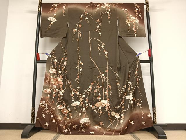 平和屋着物●訪問着　地紙枝花文　暈し染め　金彩　正絹　逸品　AAAX0279np