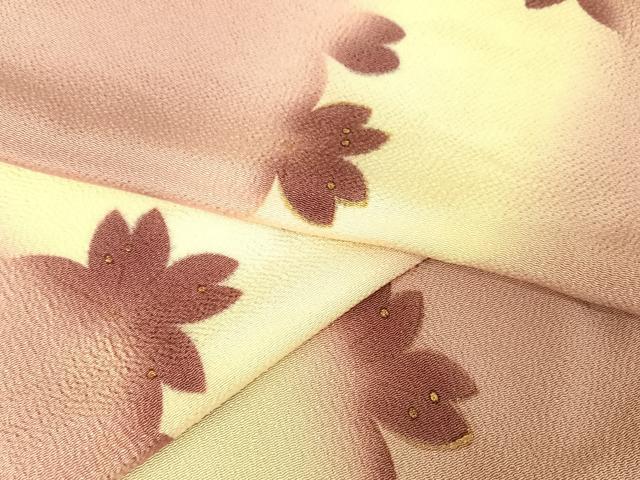 平和屋着物●上質な小紋　舞桜文　暈し染め　金彩　鬼しぼ縮緬　正絹　逸品　AAAX0313np