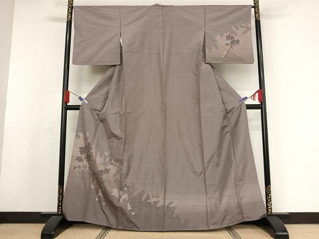 平和屋着物●訪問着　紬地　枝花文　金糸　まるやま扱い　正絹　逸品　未使用　AAAX0315np