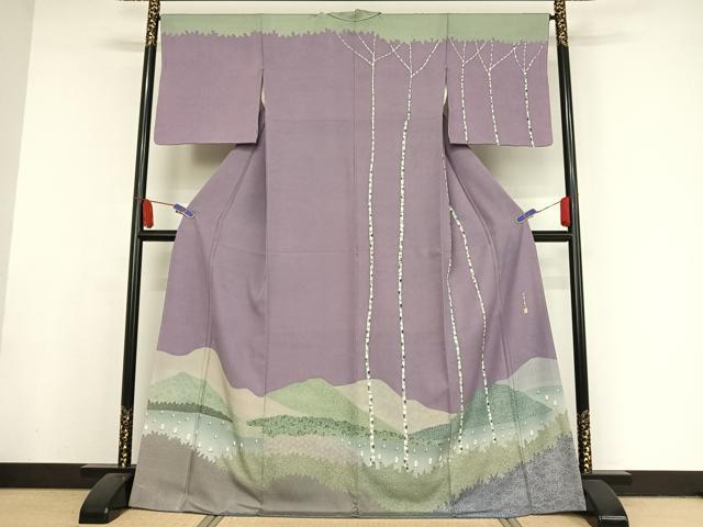 平和屋着物●江戸小紋染工房　小林染芸　小林茂徳　江戸小紋　訪問着　白樺に水芭蕉　ロング丈　正絹　逸品　未使用　AAAX0341np